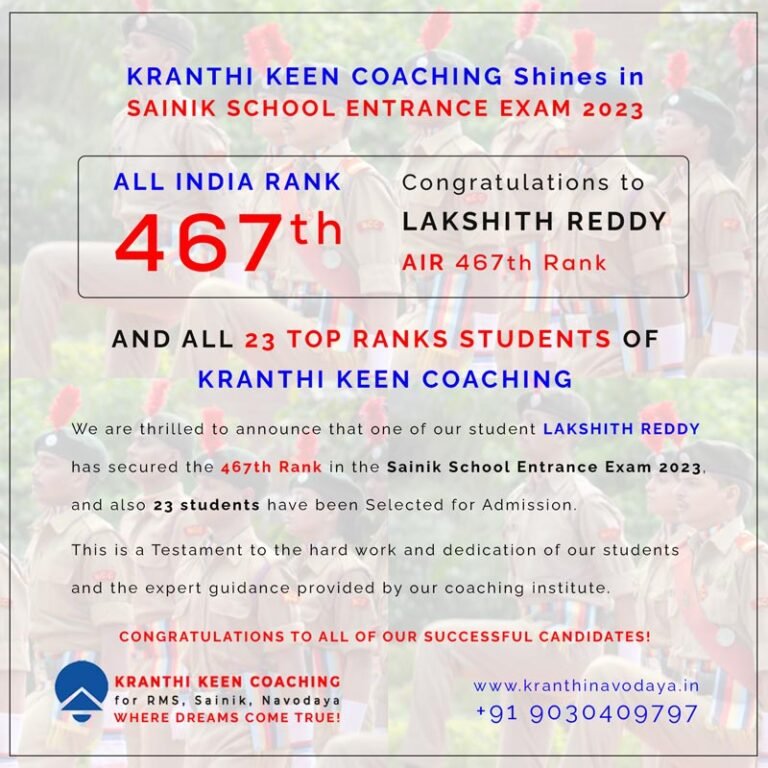 Sainik School Rankers | Toppers from Kranthi Keen Coaching